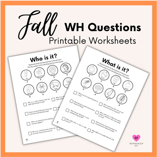 Fall Vocabulary Worksheets: Answering WH Questions for Speech Therapy ...