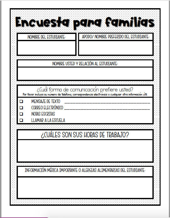 Family Survey for Dual Language Students/ Parent Survey in English and ...