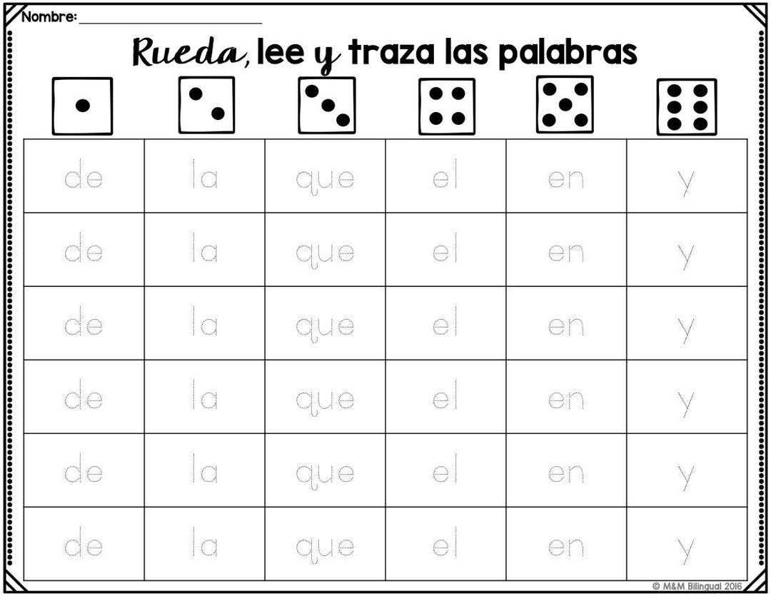 Roll & Read Spanish High Frequency Words – Bilingual Marketplace