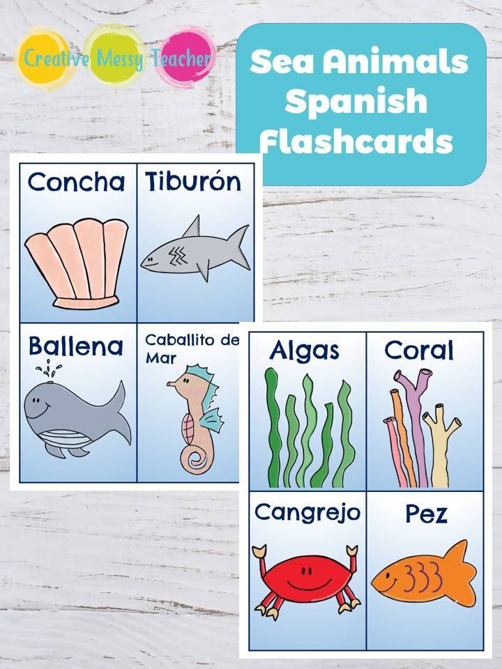 Sea Animals Spanish Flashcards – Bilingual Marketplace