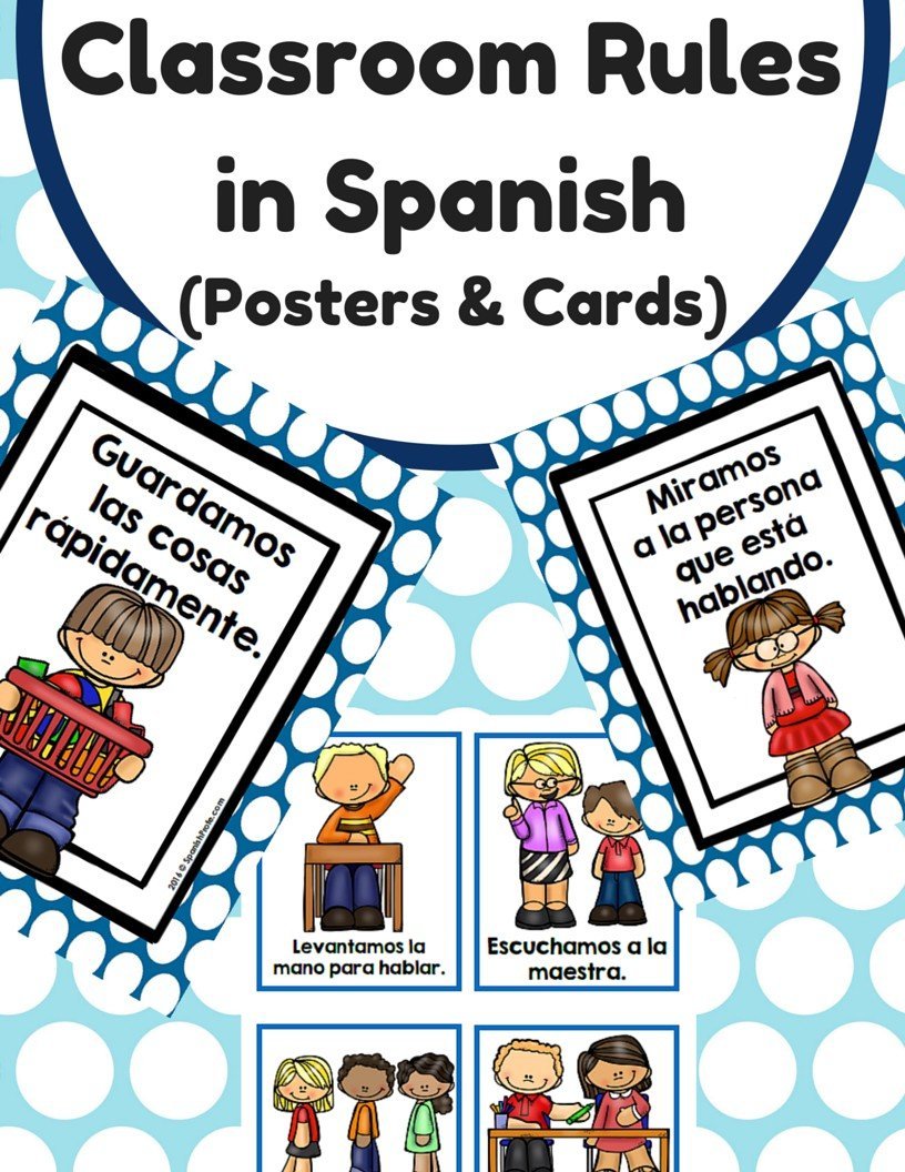 Classroom Rules in Spanish (Posters and Cards) Reglas del salon / escu ...