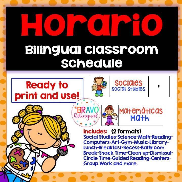 Bilingual Classroom Schedule- Horario para clases bilingües – Bilingual ...