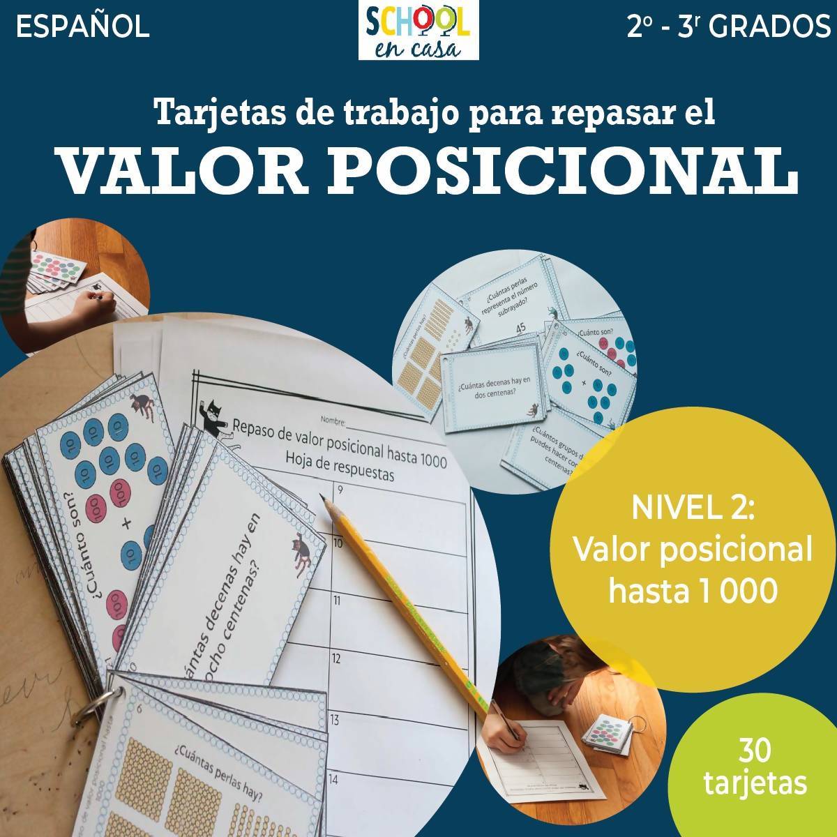 Tarjetas de repaso del valor posicional: Nivel 2 (Place Value Review T ...