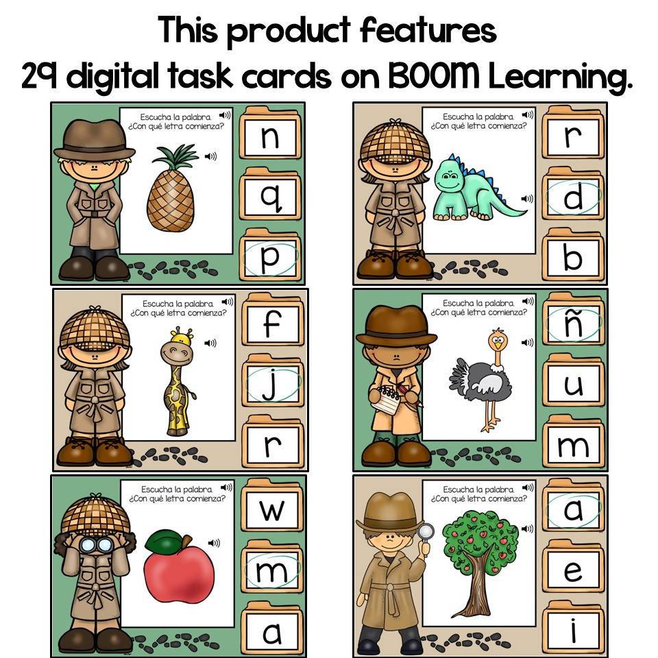 BOOM Cards Beginning Sounds in Spanish- Sonidos iniciales (Distance Le ...