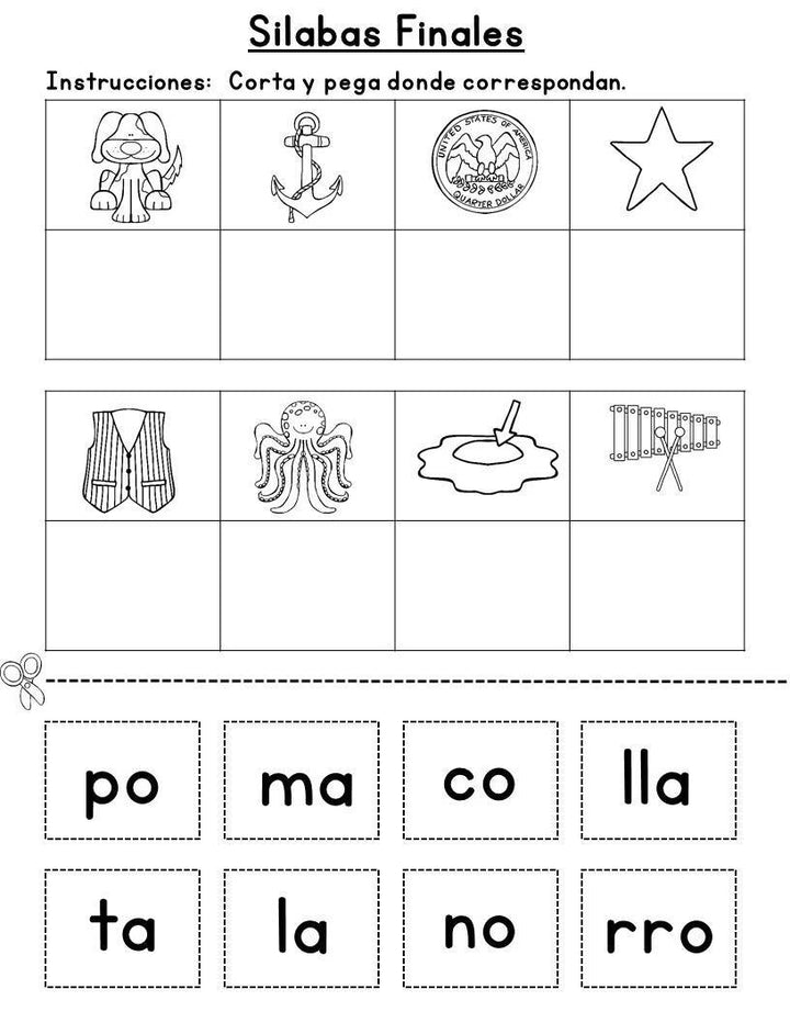 Silabas Iniciales, Mediales, y Finales Hojas de Trabajo – Bilingual ...