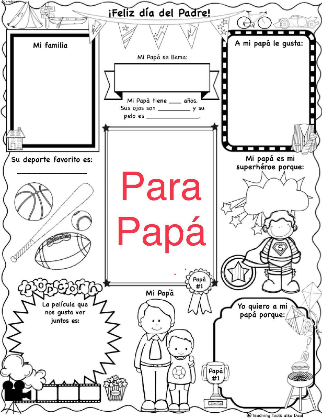 Feliz día del Padre - Happy Father's Day Activities Dual Spanish & Eng ...