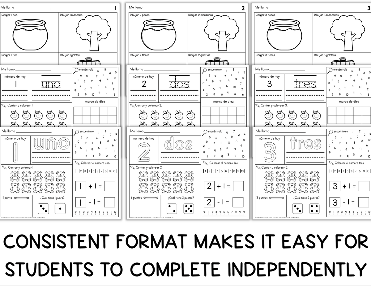 Número del Día Kindergarten Number of the Day Worksheets Numbers 1 to ...