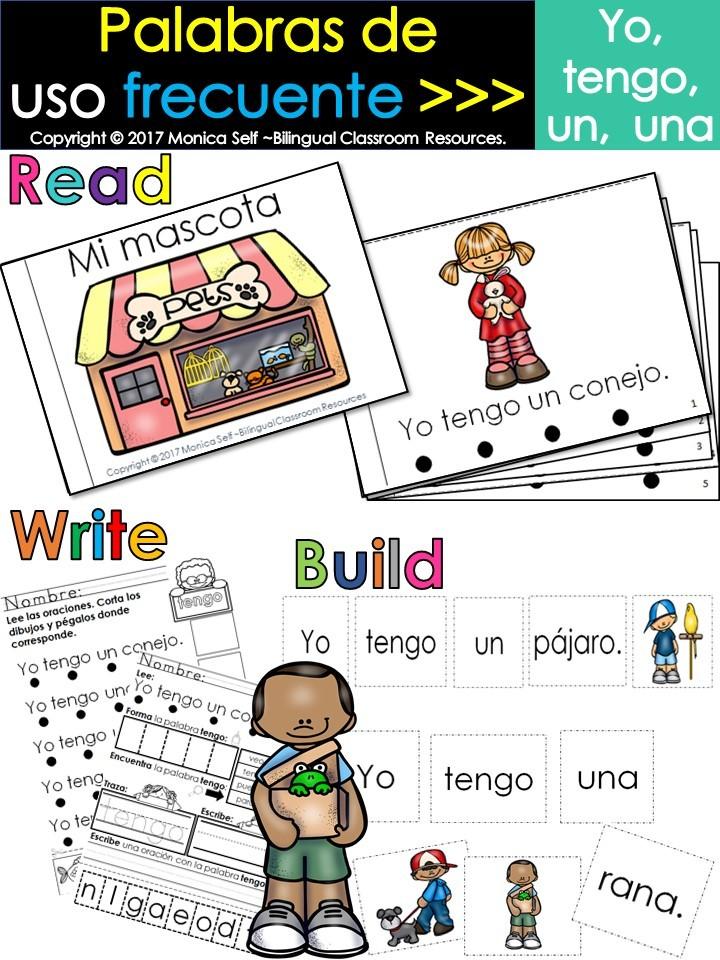Spanish High Frequency Words "yo","tengo" "un" and "una" – Bilingual ...