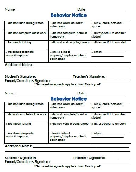 Student Friendly Behavior Notice & Reflection Form (Comportamiento y r ...
