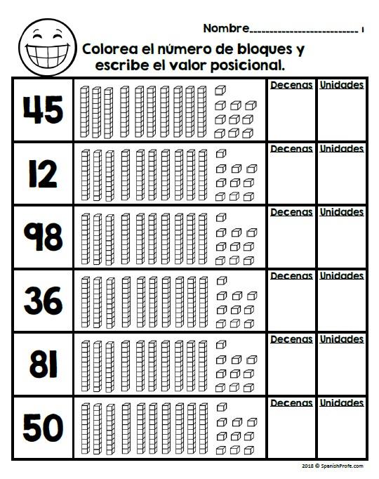 Place Value in Spanish 1st Grade/ Valor posicional primer grado ...