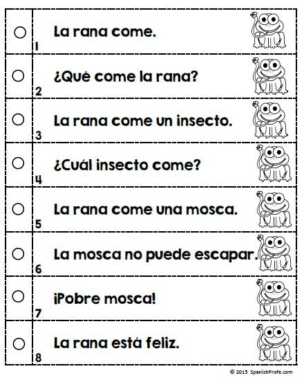 Spanish Reading Fluency Practice Strips (Tiras de fluidez para lectura ...