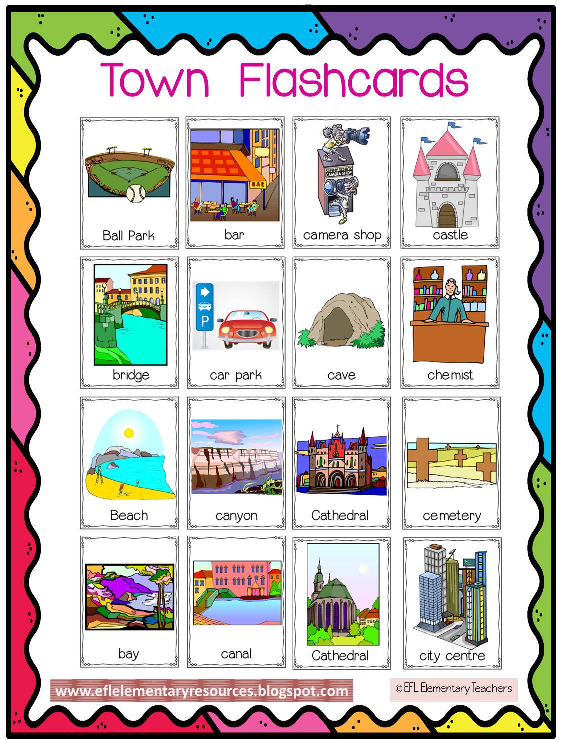 Town Flashcards for Elementary ESL – Bilingual Marketplace