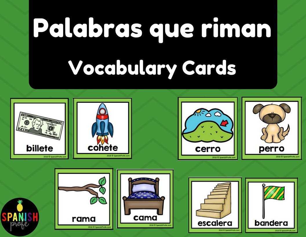 Tarjetas de palabras que riman rimas Spanish Rhyming Cards – Bilingual ...