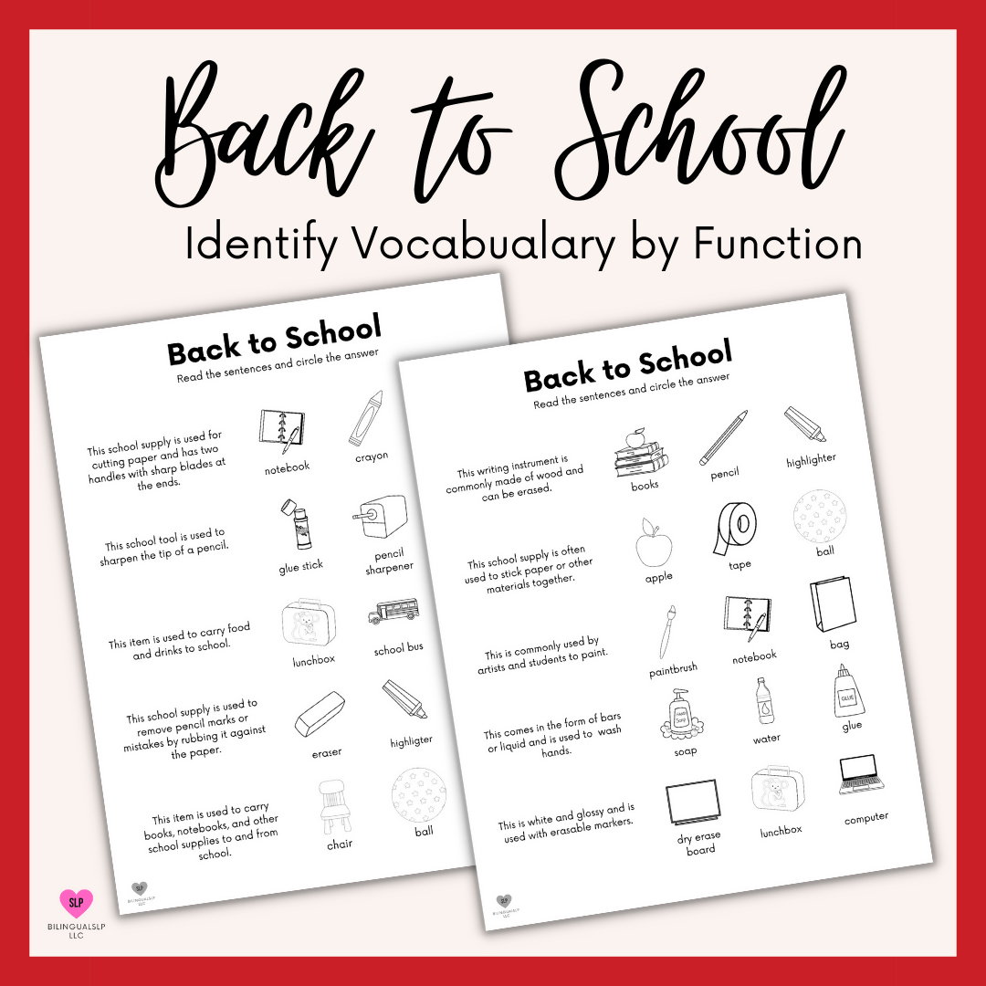 Back to School Identifying Objects by Function Worksheets for Speech T ...