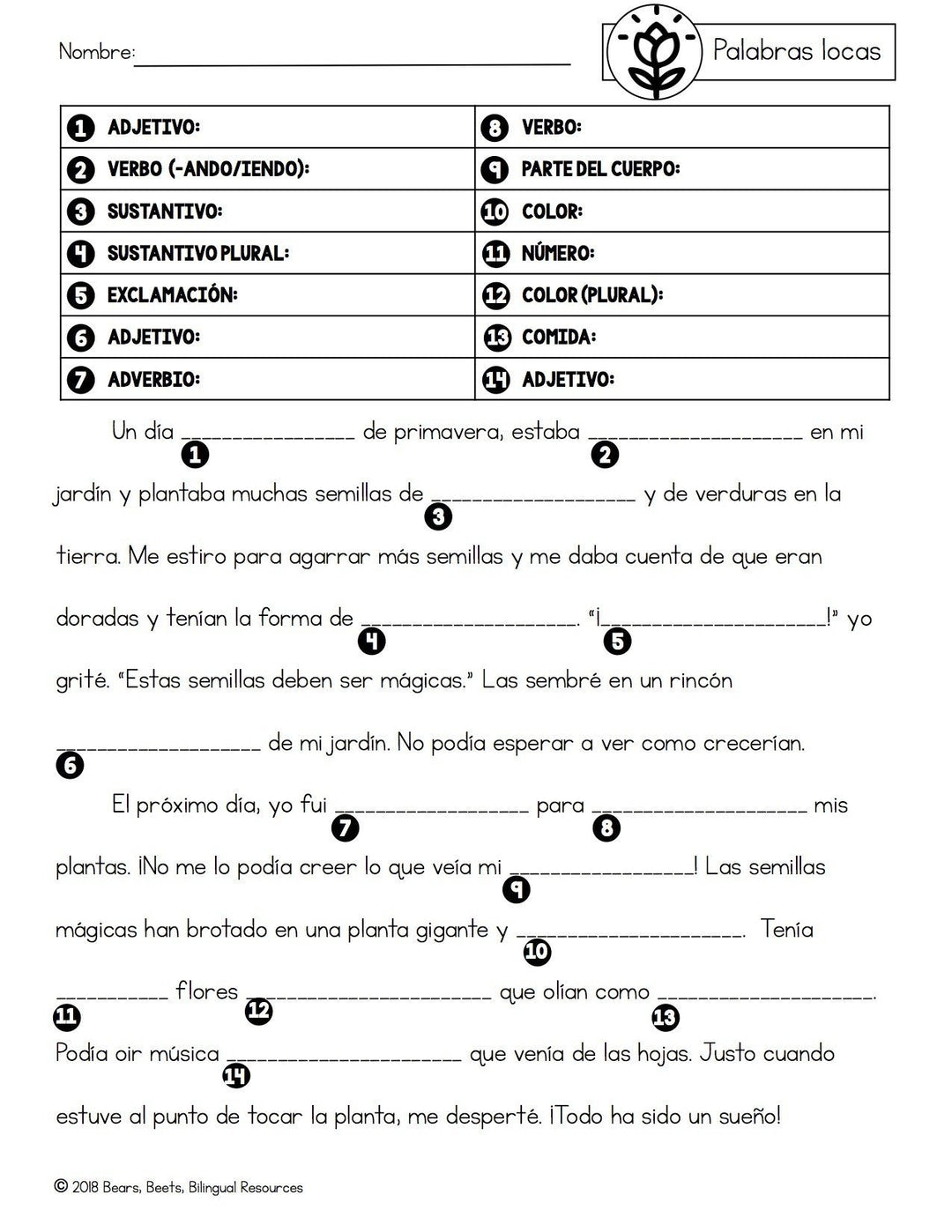 Bilingual Spring Mad Libs – Bilingual Marketplace